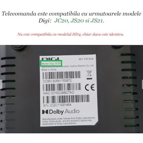 Telecomanda decodor Digi JC20, JS20, JS21, JC 22, JC 23, JC24, JC25 ...