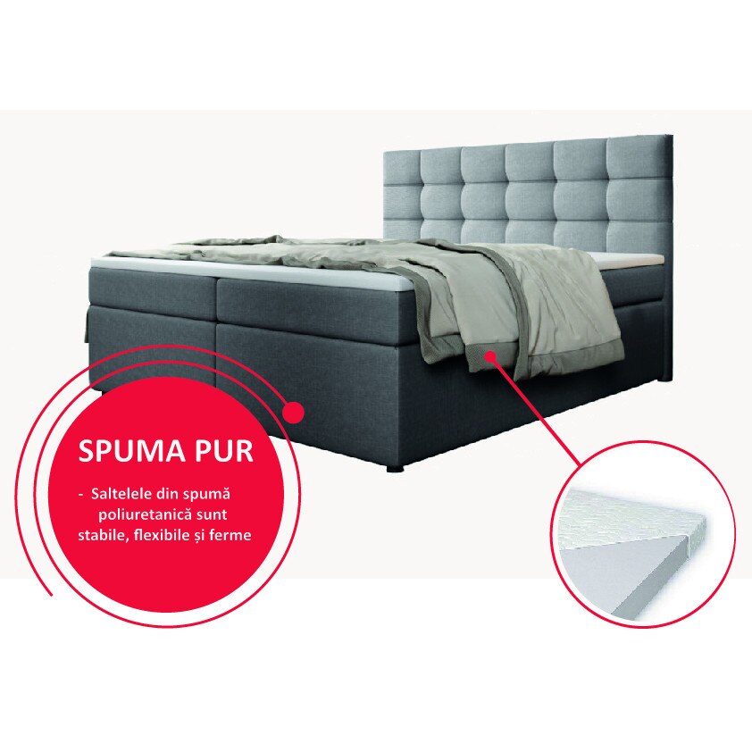 Pat tapitat boxspring SALMA + topper, 160x200, inari 91 - eMAG.ro