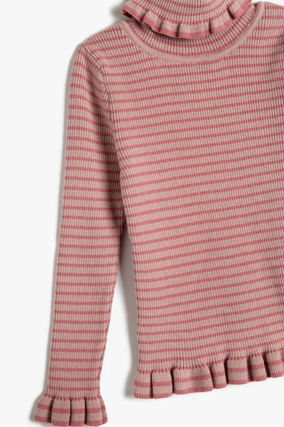 KOTON, Pulover cu model in dungi si guler inalt, Roz prafuit, 104-110 ...