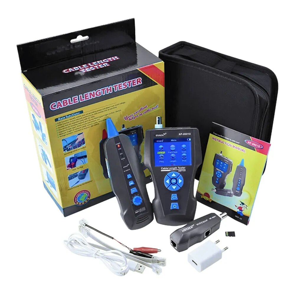 Tester de cablu, RJ45, RJ11, BNC, POE, display LCD, negru - eMAG.ro