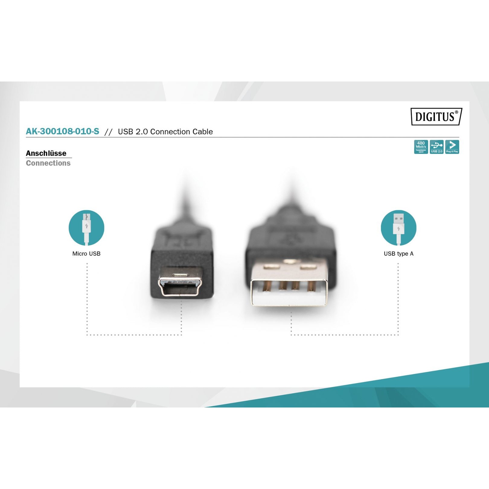 Cablu conexiune ASSMANN USB 2.0, tip A - mini B, 1m, negru - eMAG.ro