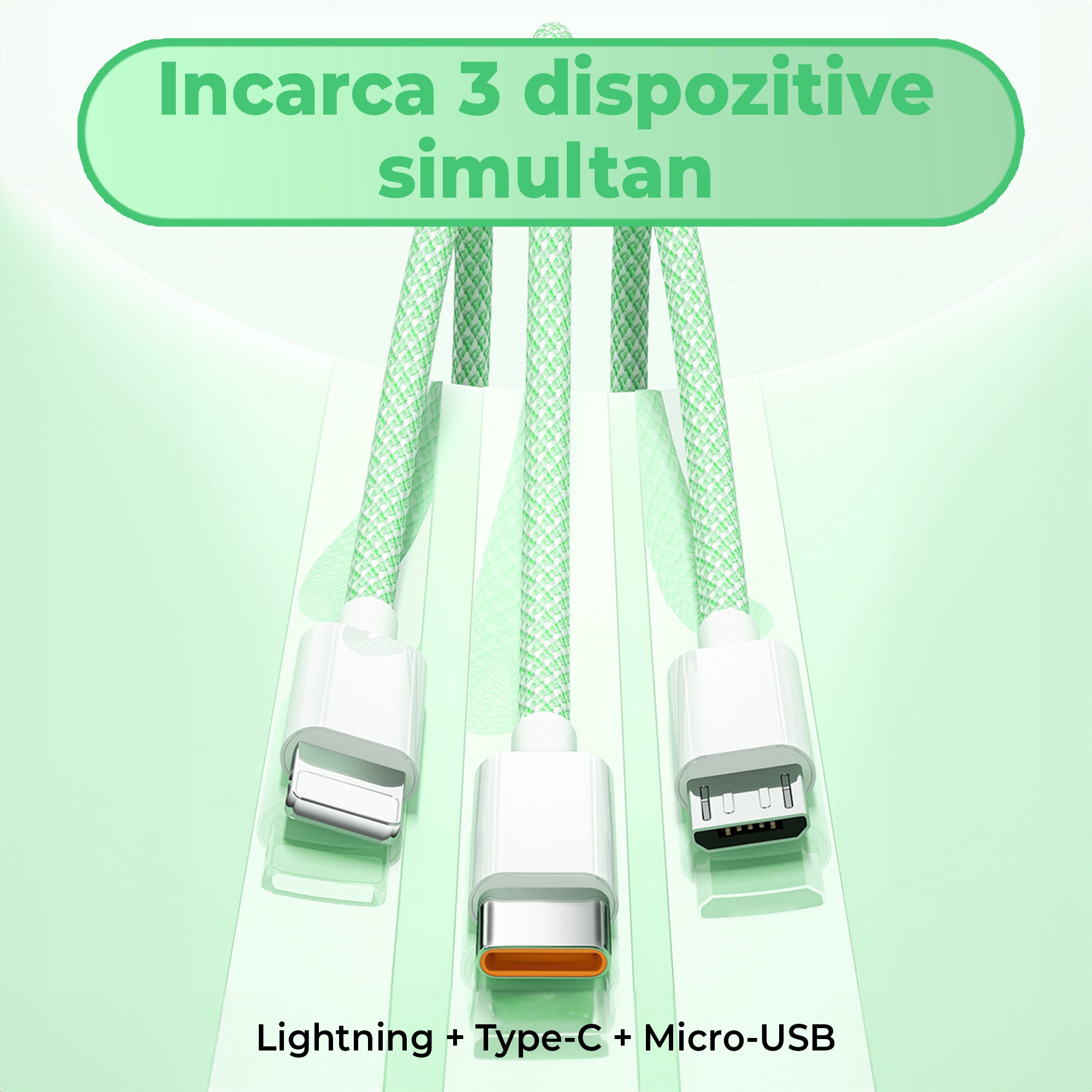 Cablu Date si Incarcare Rapida Timebox, 3 in 1, QC 3.0, 66W, USB, Type ...