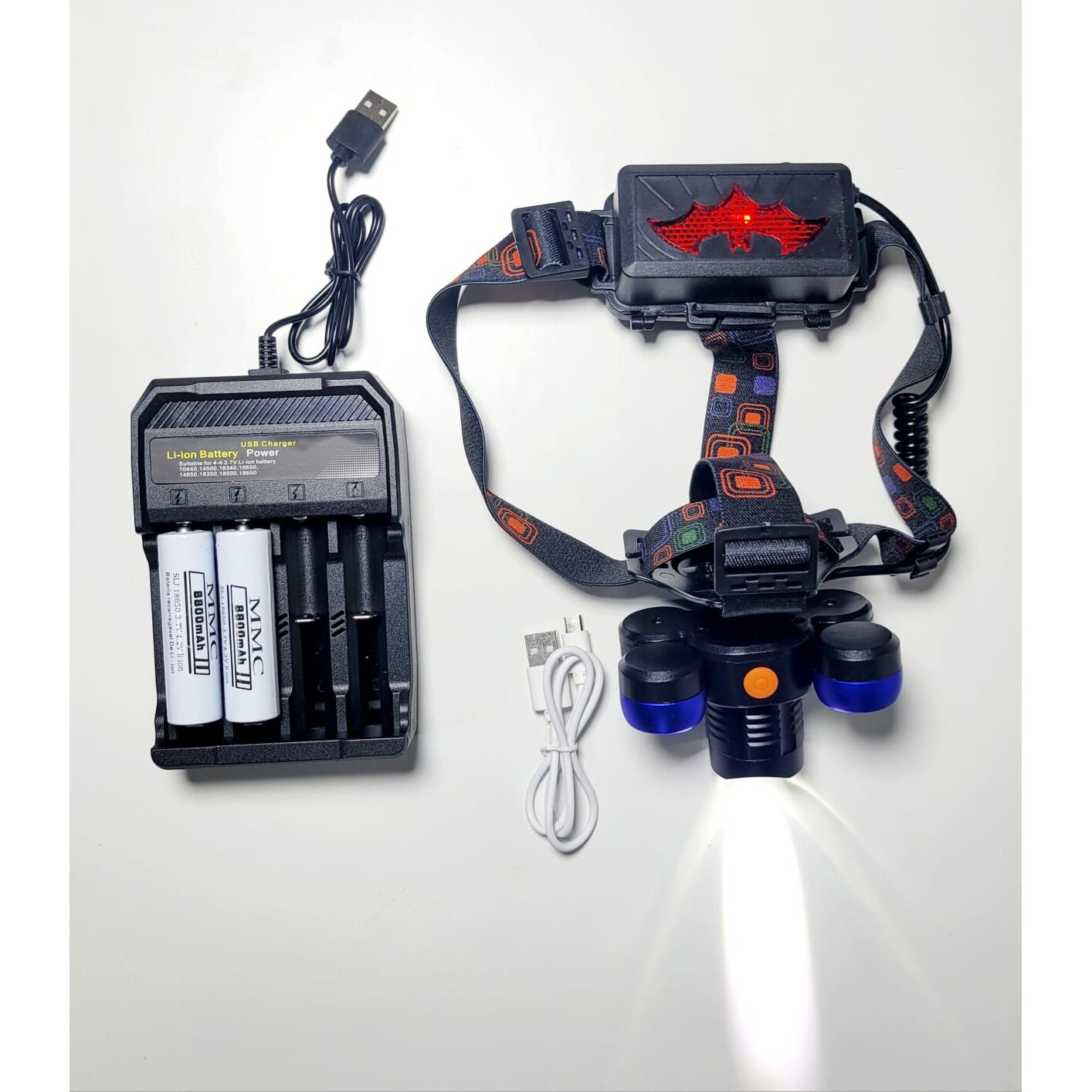 Kit lanterna frontala de cap pescuit, camping 5 leduri din care 4leduri ...