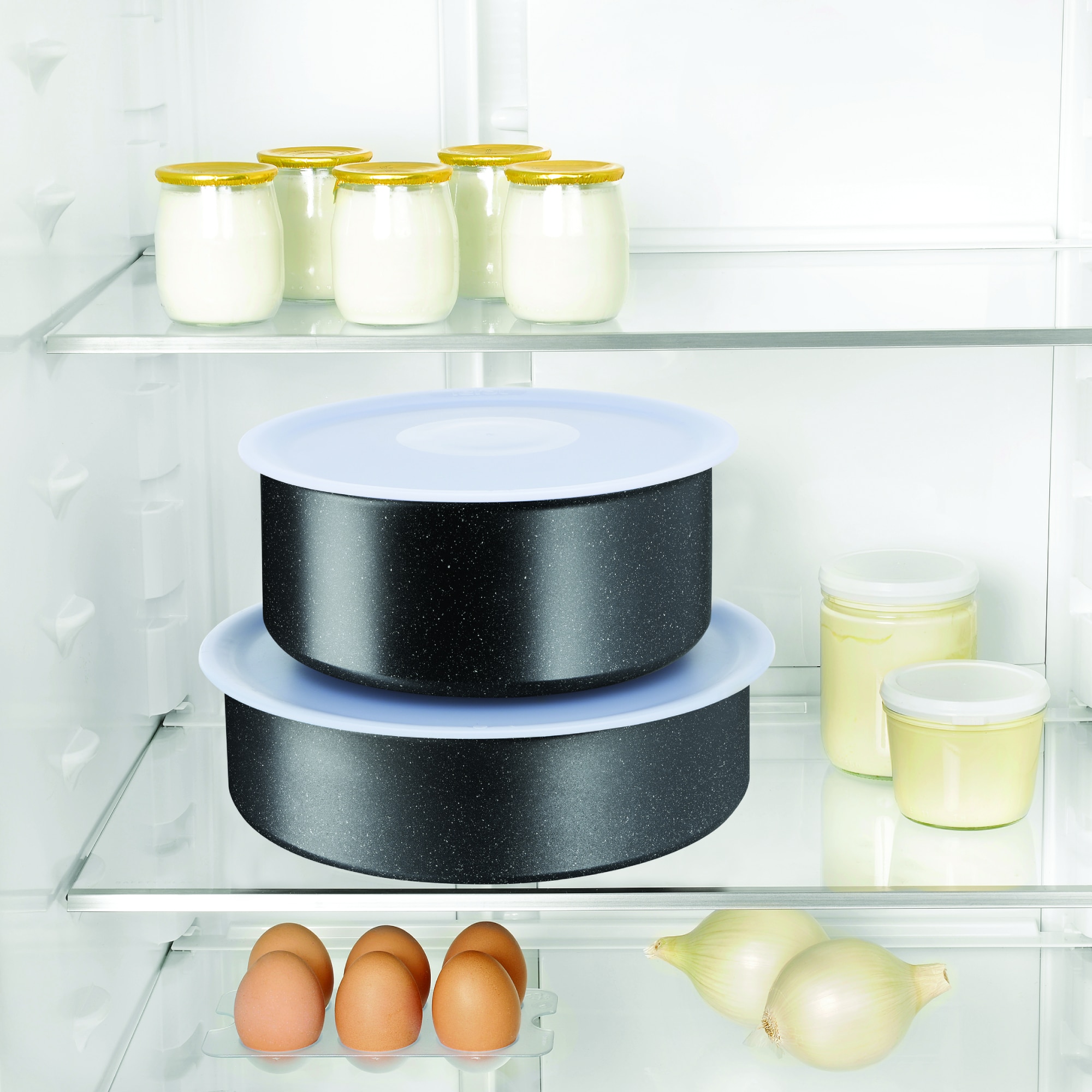 Set 3 piese Tefal Ingenio Black Stone, tigaie 24/28 cm, maner detasabil, invelis antiaderent ...