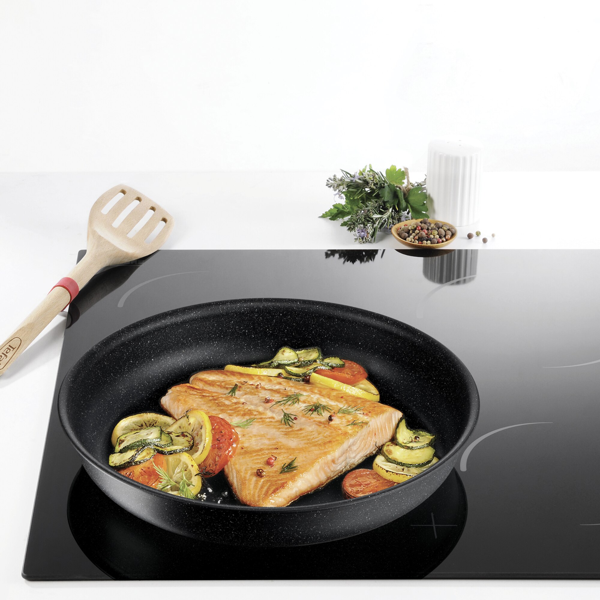 Set 3 piese Tefal Ingenio Black Stone, tigaie 24/28 cm, maner detasabil, invelis antiaderent ...
