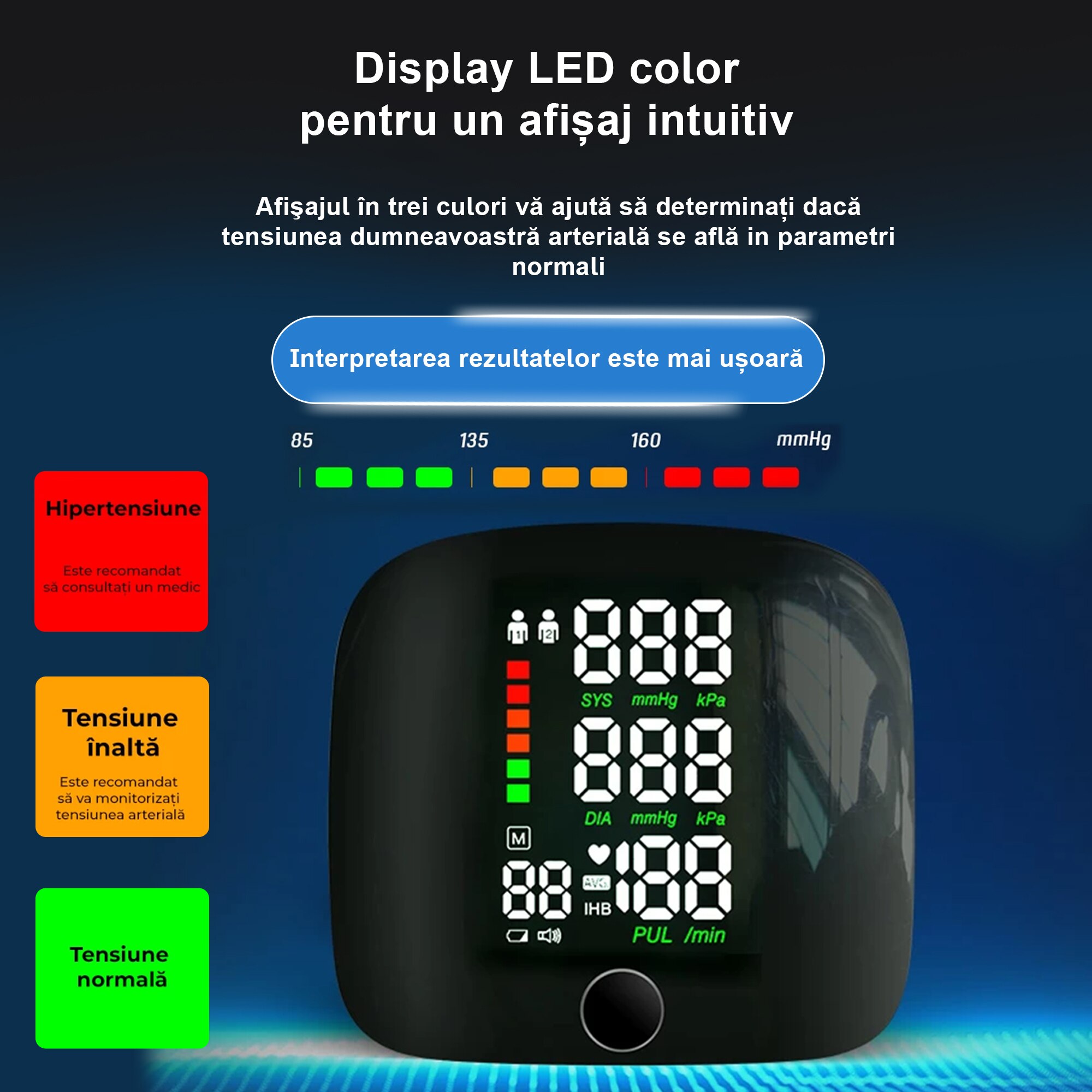 Tensiometru de incheietura Oscilometric Lemann, Afisaj LED, Validat ...