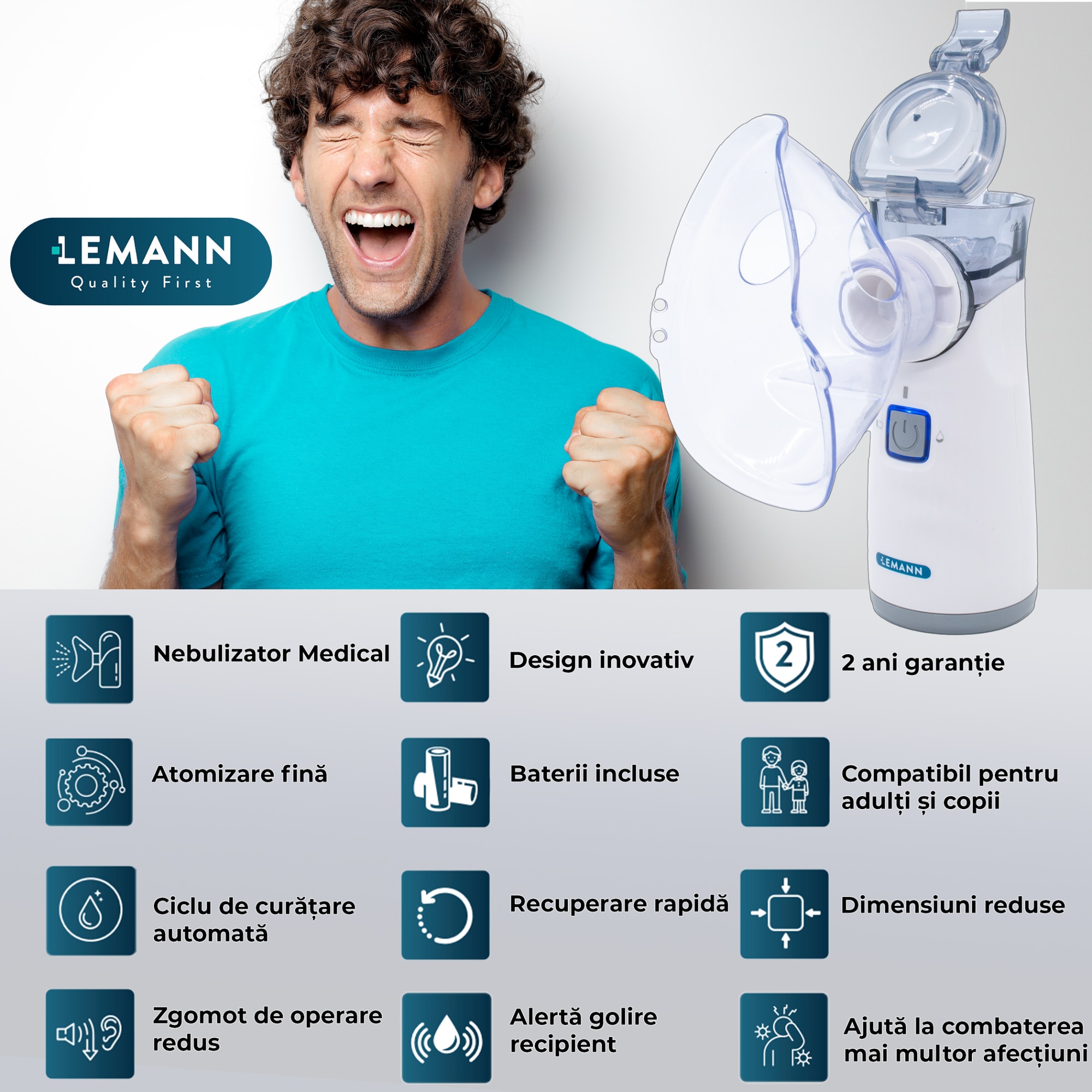 Aparat Aerosoli Profesional Lemann, portabil, tehnologie Mesh, Nebulizator, silentios ...