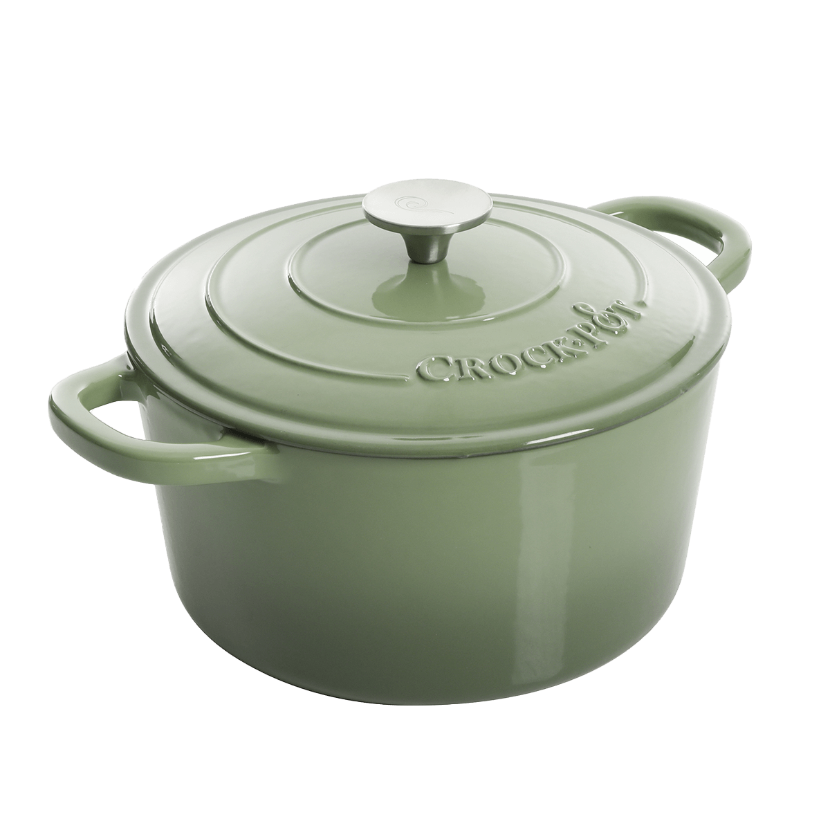 Vas cu capac Crock-Pot, fonta emailata, 4.7L, rotund, verde fistic ...