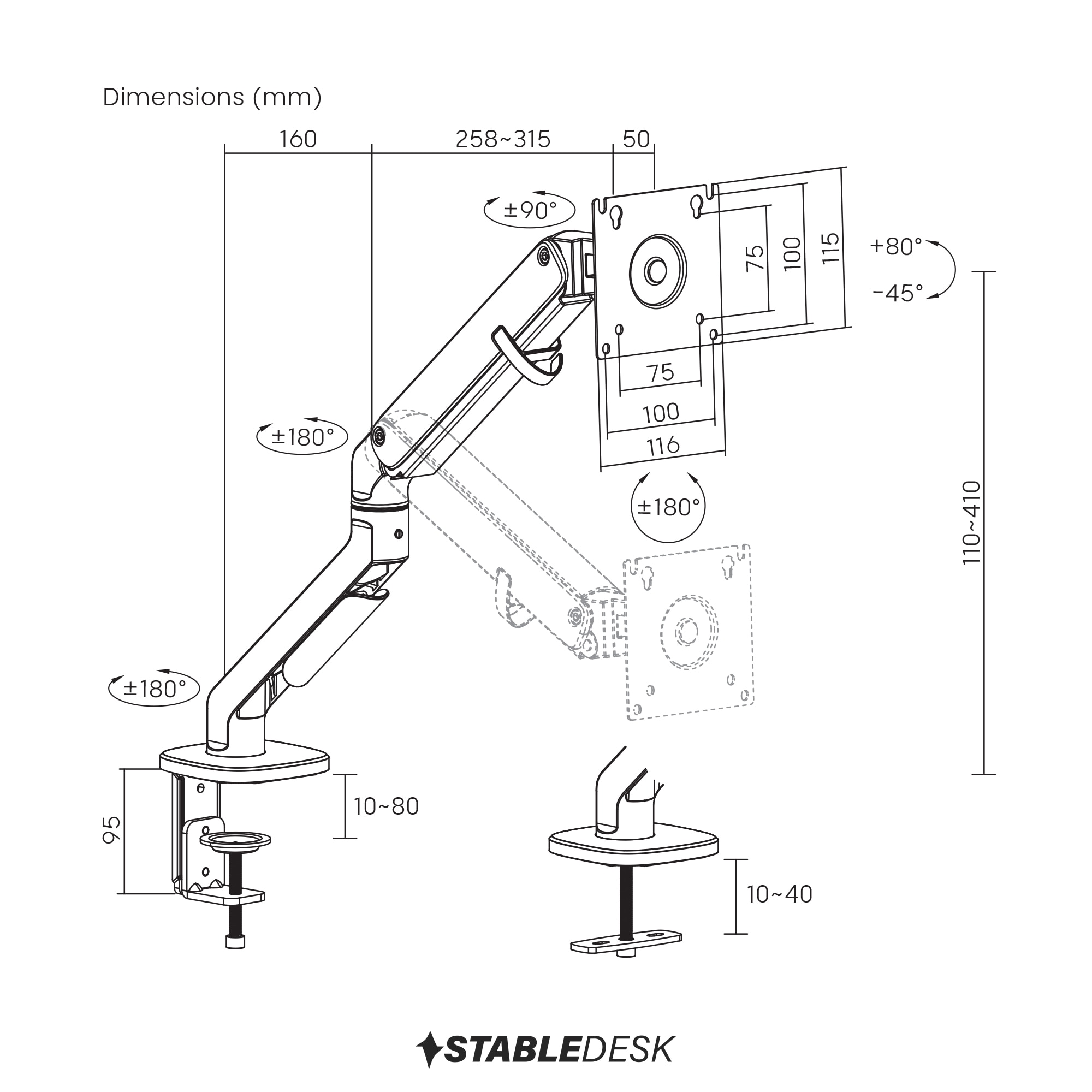 Suport monitor 17-32" inch, Brat Reglabil Asistat StableDesk, Pana la 9 ...