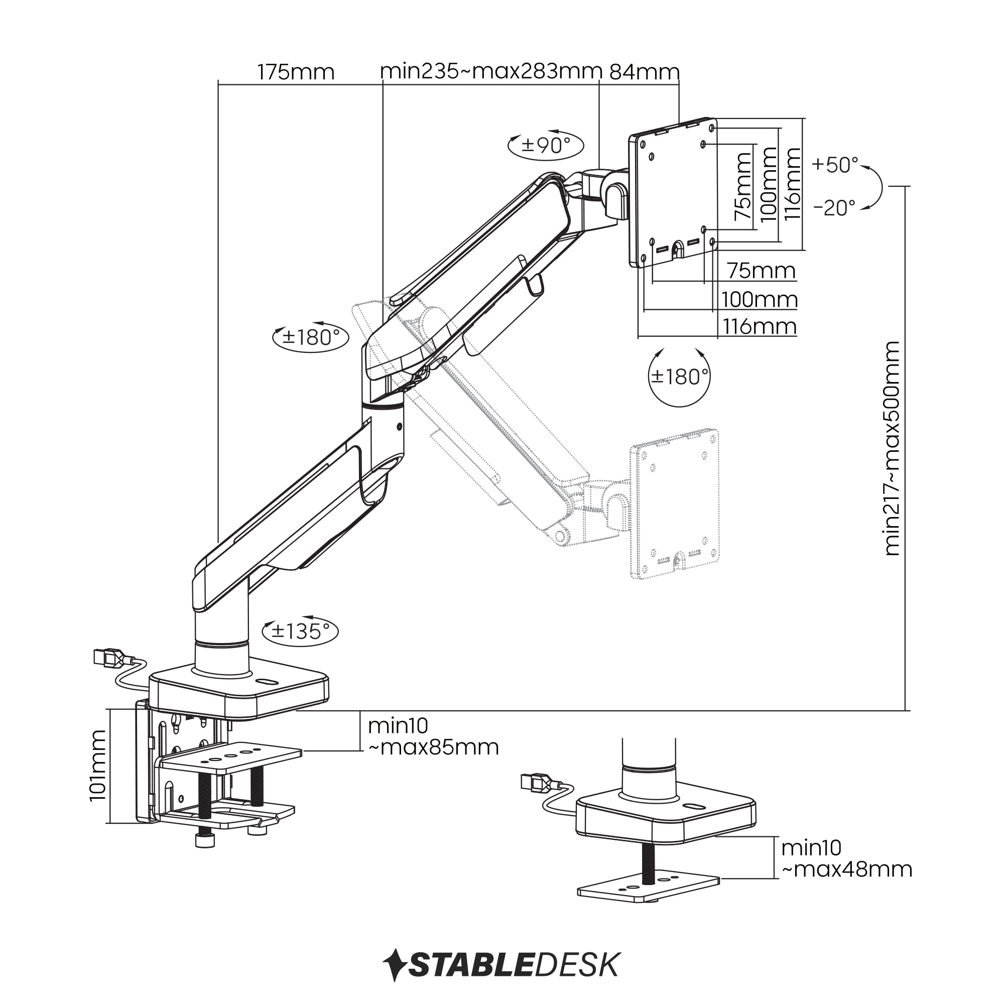 Suport monitor Gaming 17-49” inch, Iluminare RGB, Brat Reglabil Asistat ...