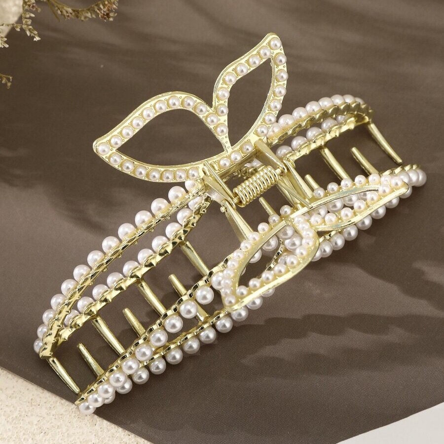 Clama de par cu design fluture de perle artificiale, Auriu, Perle ...