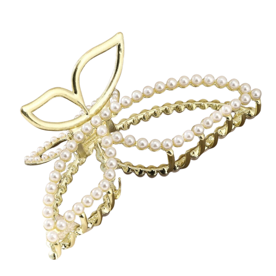 Clama de par cu design fluture de perle artificiale, Auriu, Perle ...