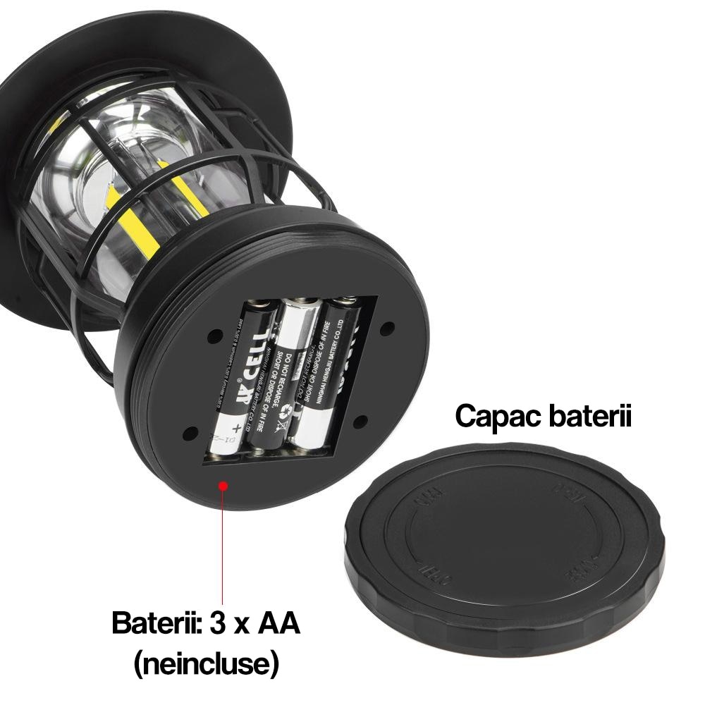 Felinar cu 3 leduri COB, alimentare 3 x baterii R6, intensitate lumina ...