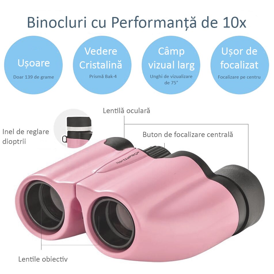 Binoclu Compact Pentru Copii Exploratori NortiaPRO®, Obiectiv Mare ...