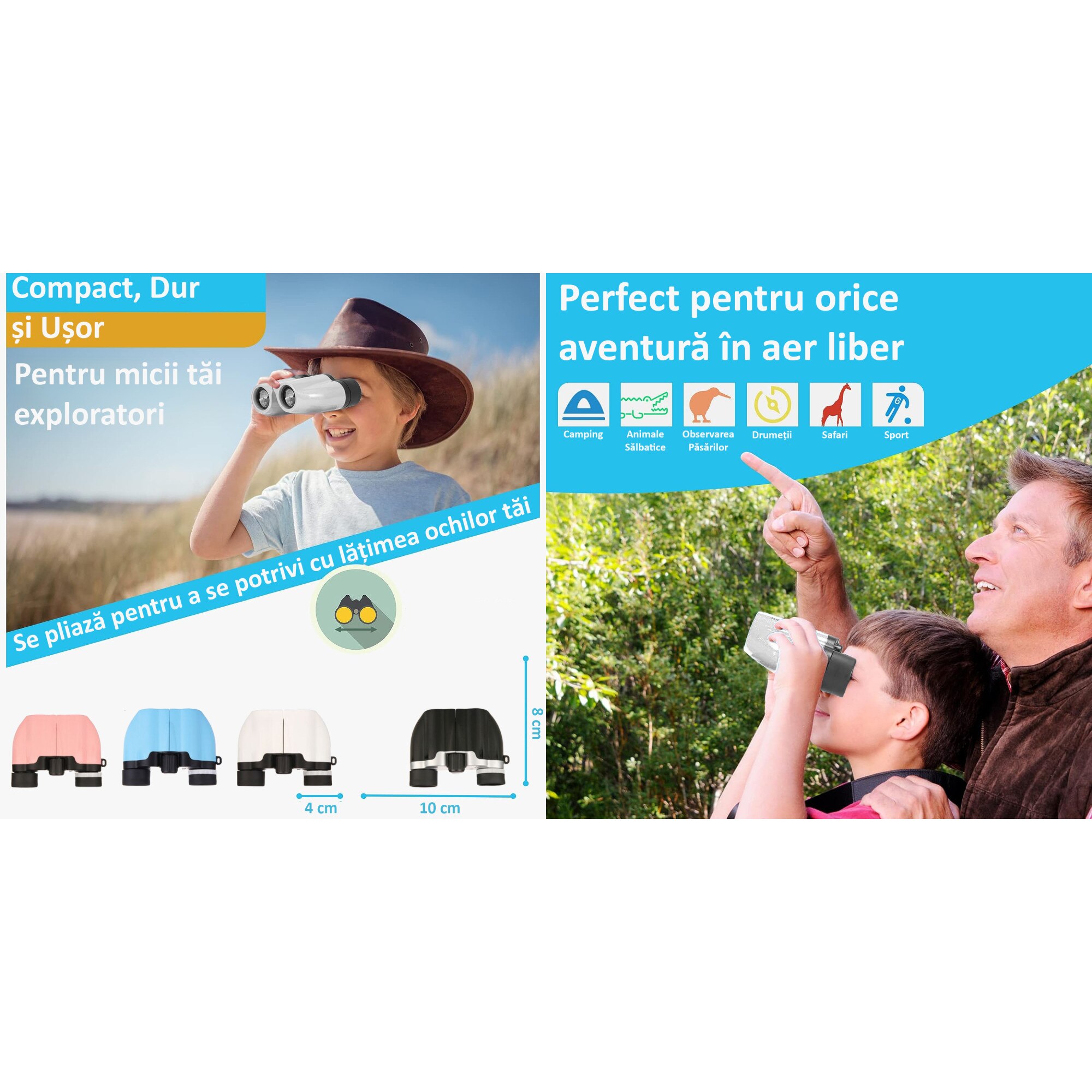 Binoclu Compact pentru Copii Exploratori NortiaPRO®, Obiectiv Mare ...