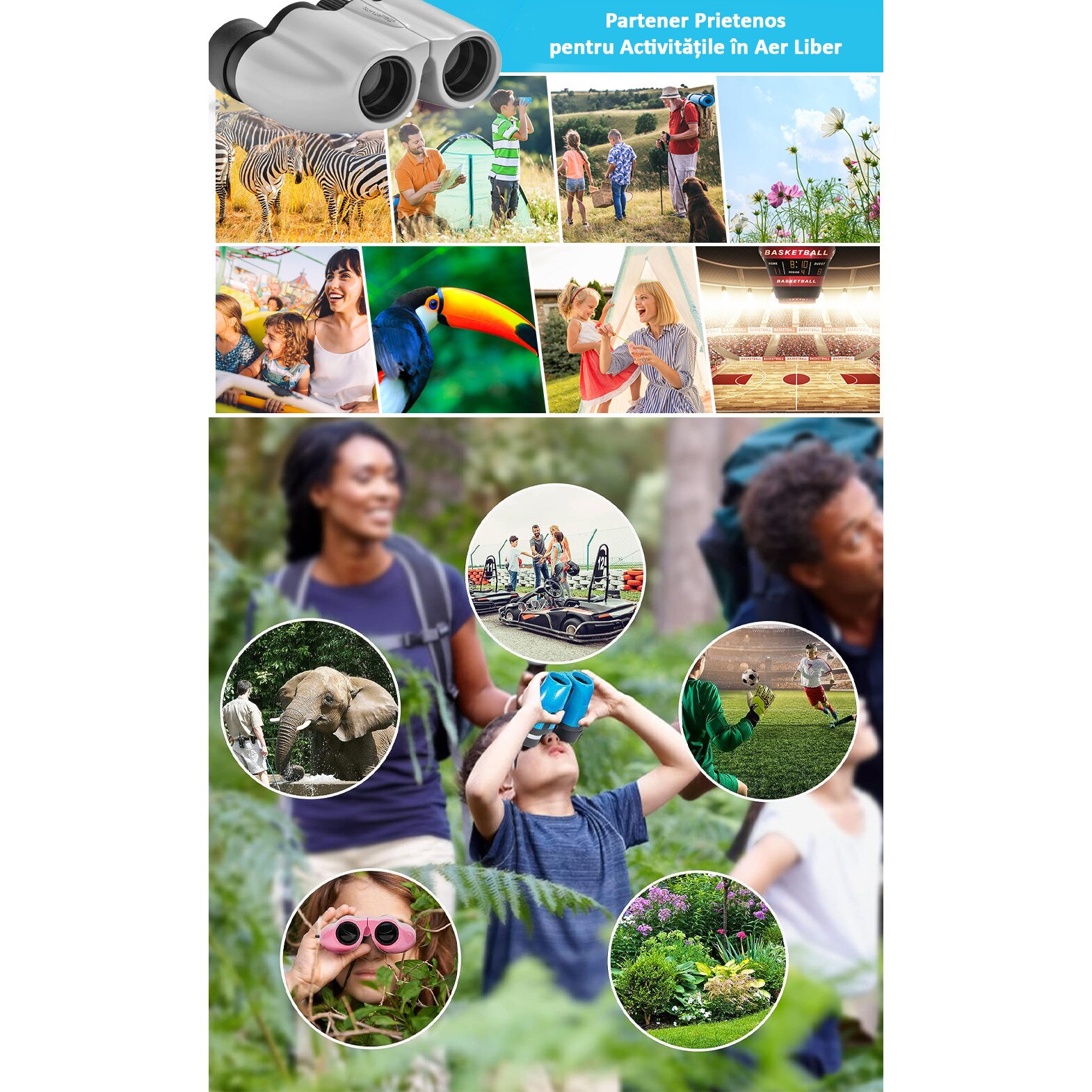 Binoclu Compact pentru Copii Exploratori NortiaPRO®, Obiectiv Mare ...