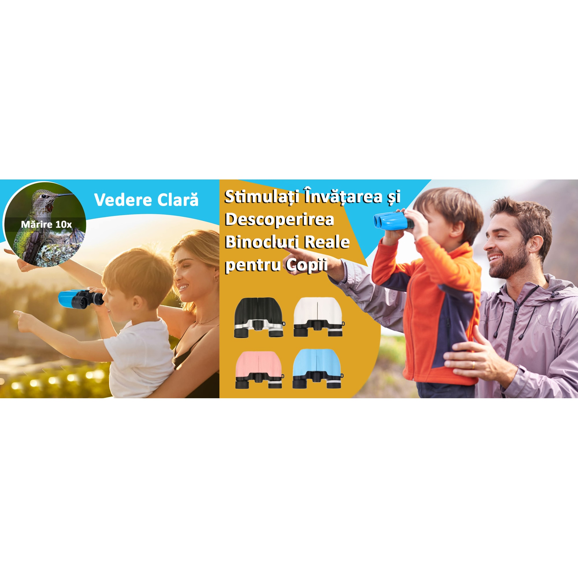 Binoclu Compact pentru Copii Exploratori NortiaPRO®, Obiectiv Mare ...