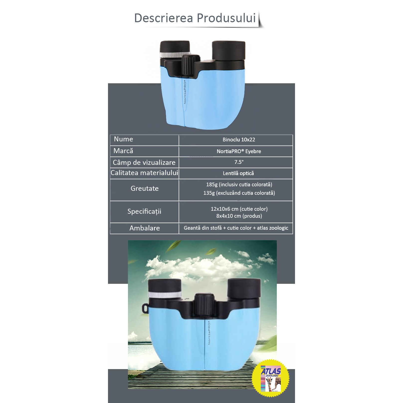 Binoclu Compact Pentru Copii Exploratori NortiaPRO®, Obiectiv Mare ...