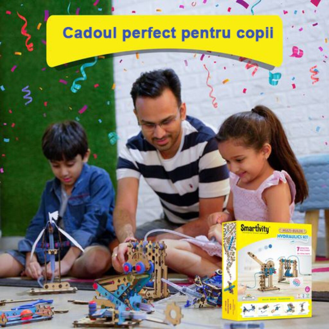 Set inteligent de constructie din lemn, SMARTIVITY, Kitul hidraulic 2D ...