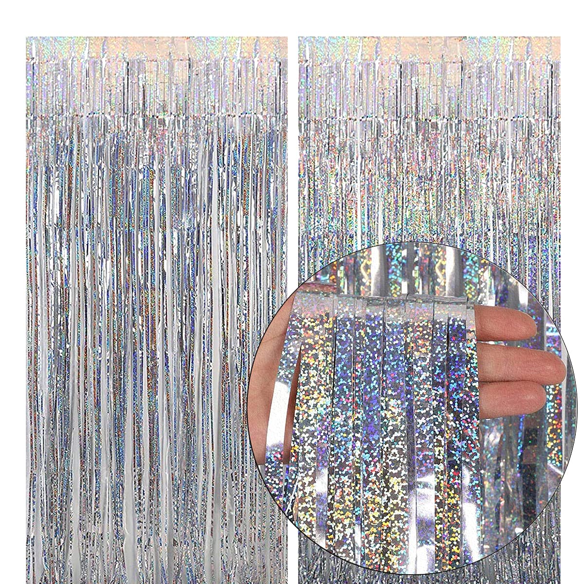 Set 2 bucati perdea decorativa, It's Party Time, din folie Argintiu Glitter pentru petreceri ...