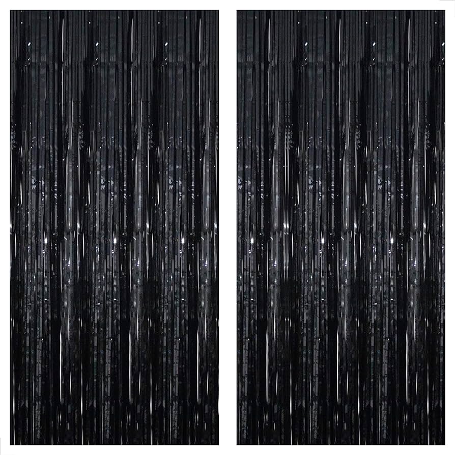 Set 2 bucati perdea decorativa, It's Party Time, din folie Negru Metalizat pentru petreceri ...