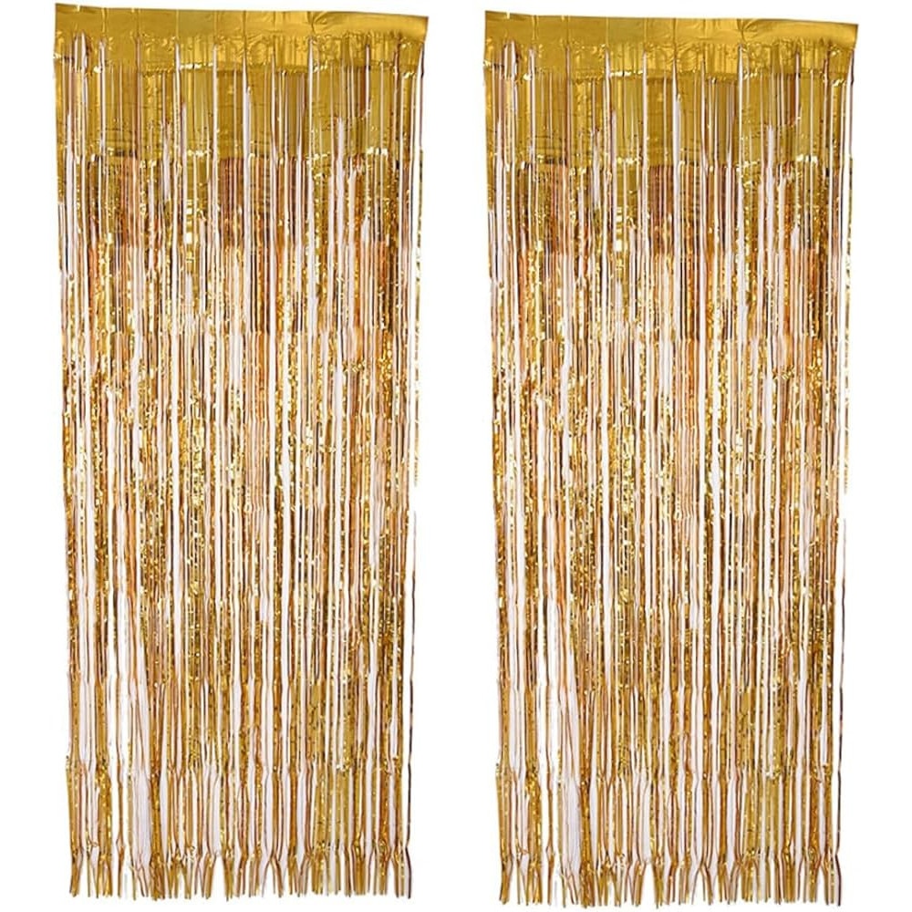 Set 2 bucati perdea decorativa, It's Party Time, din folie Auriu Champagne Glitter pentru ...