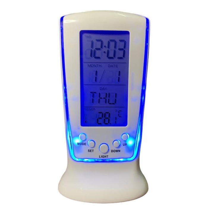 Mini ceas desteptator, Sunmostar, Plastic, Alb - eMAG.ro