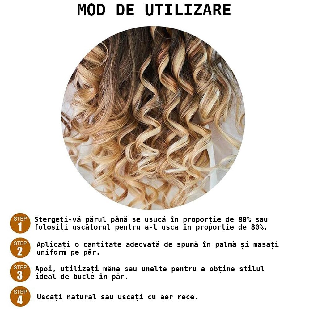 Spuma pentru definirea, formarea si mentinerea parului cret, fixare ...