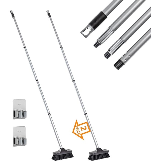 Set 2 maturi podea, cu perie tare, maner gri ajustabil, suport pentru ...