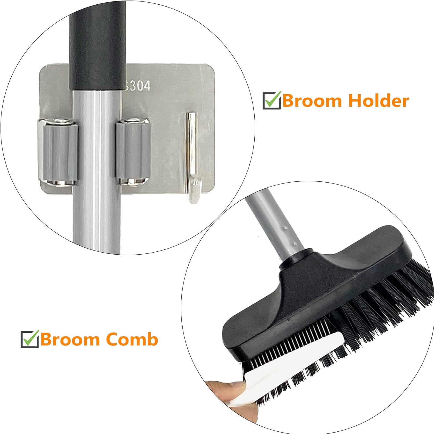 Set 2 maturi podea, cu perie tare, maner gri ajustabil, suport pentru ...