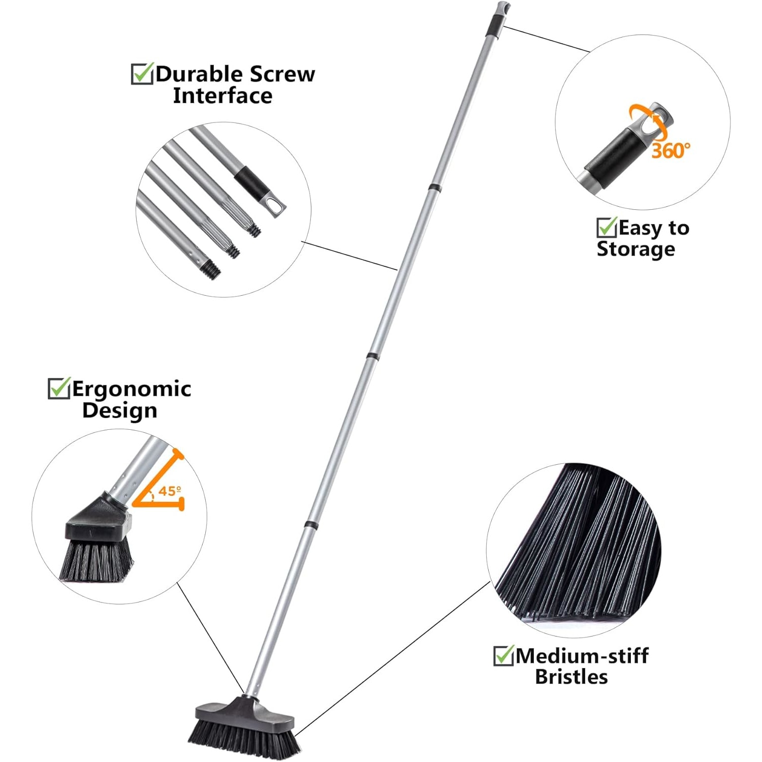 Set 2 maturi podea, cu perie tare, maner gri ajustabil, suport pentru ...