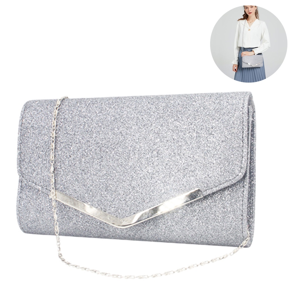 Geanta dama tip plic, Poliuretan, 24x14x5.3cm, Argintiu - eMAG.ro