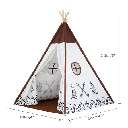 Cort indian pentru copii Teepee, Alb/Maro - eMAG.ro