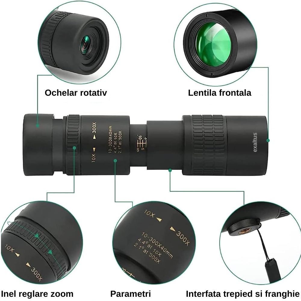 Monoclu Telescop Profesional HD Exaltus®, 4K, 10-300X40mm, Prisma BAK4 ...