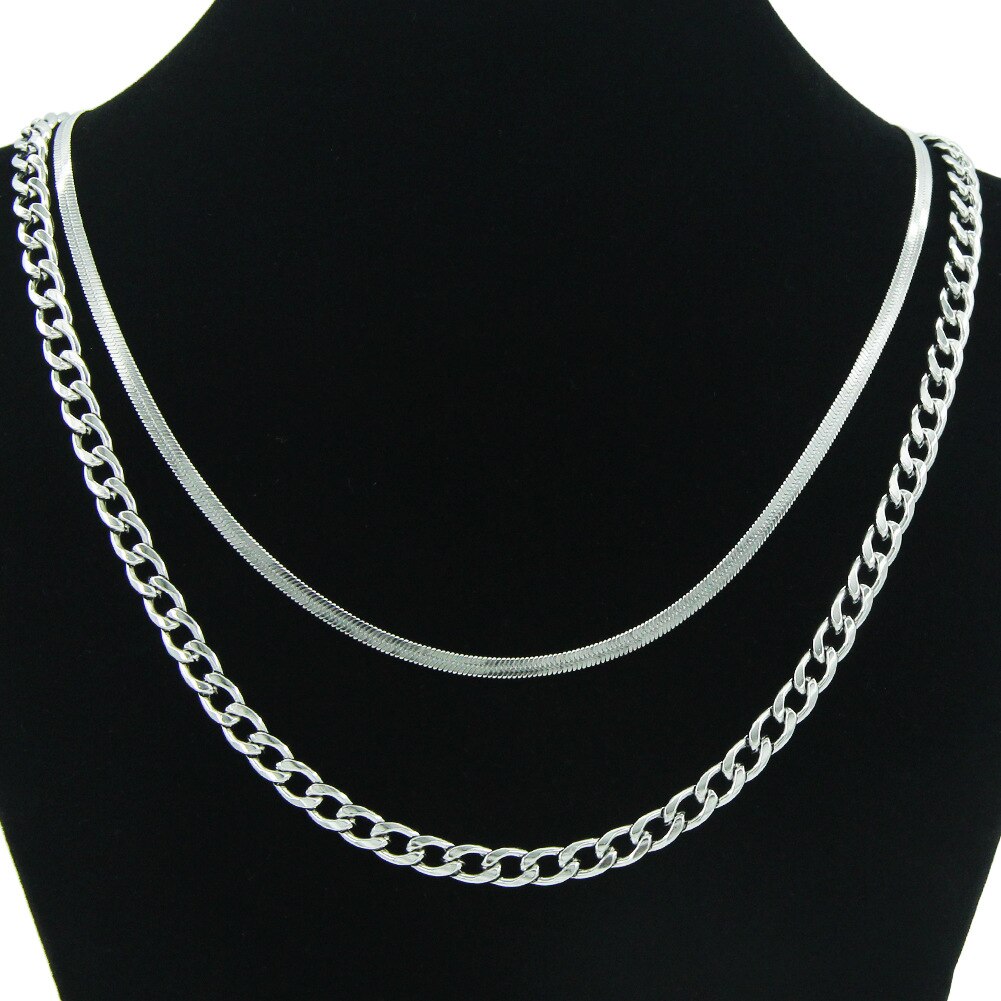 Lantisor dublu casual, model Snake si Cuban Chain din otel inoxidabil ...