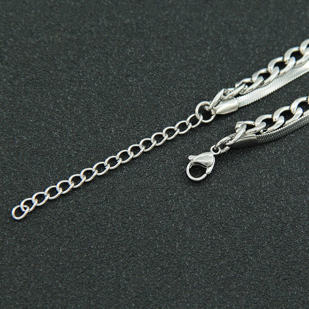 Lantisor dublu casual, model Snake si Cuban Chain din otel inoxidabil ...