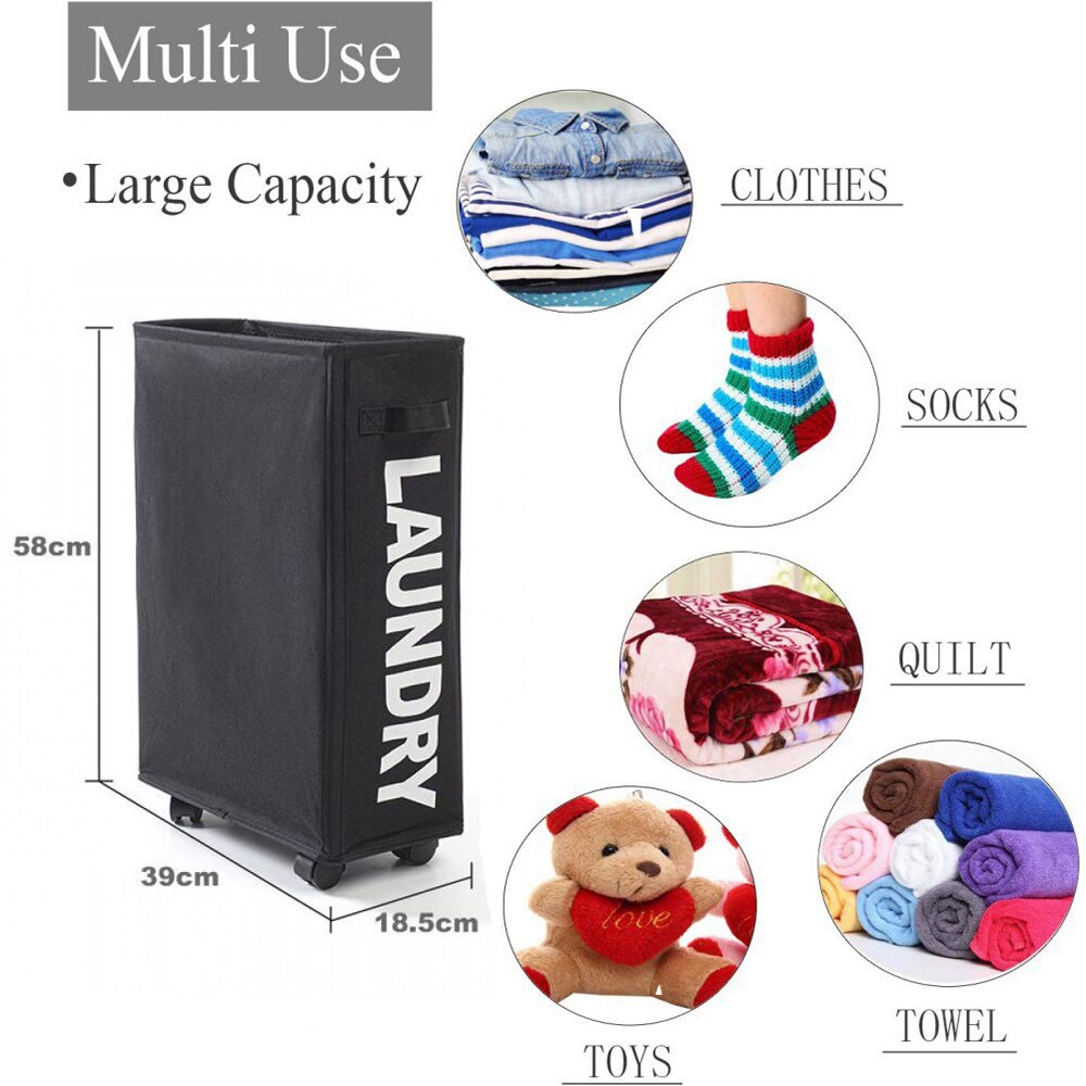 Cos pentru rufe cu roti, GOGOU®, Textil, 42l, 57x39x19 cm, Negru - eMAG.ro