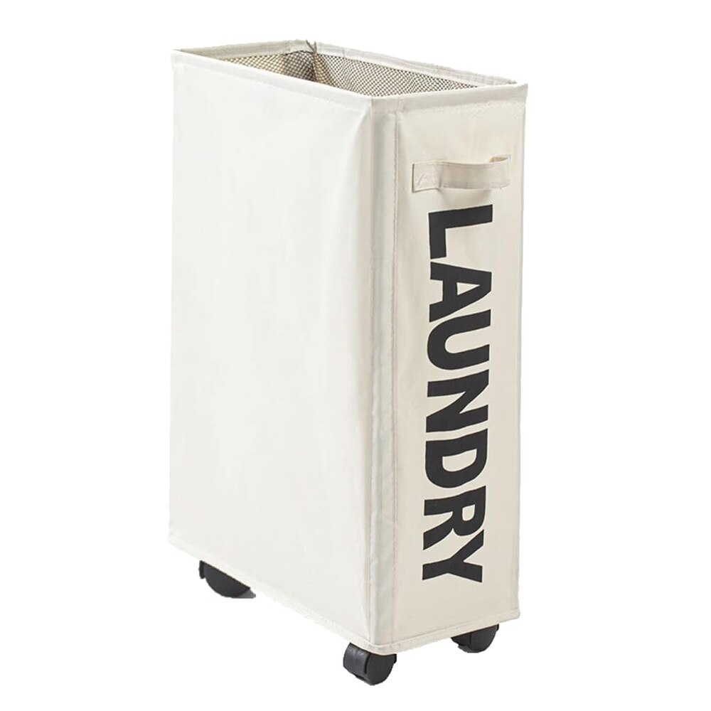 Cos pentru rufe cu roti, GOGOU®, Textil, 42l, 57x39x19 cm, Bej - eMAG.ro