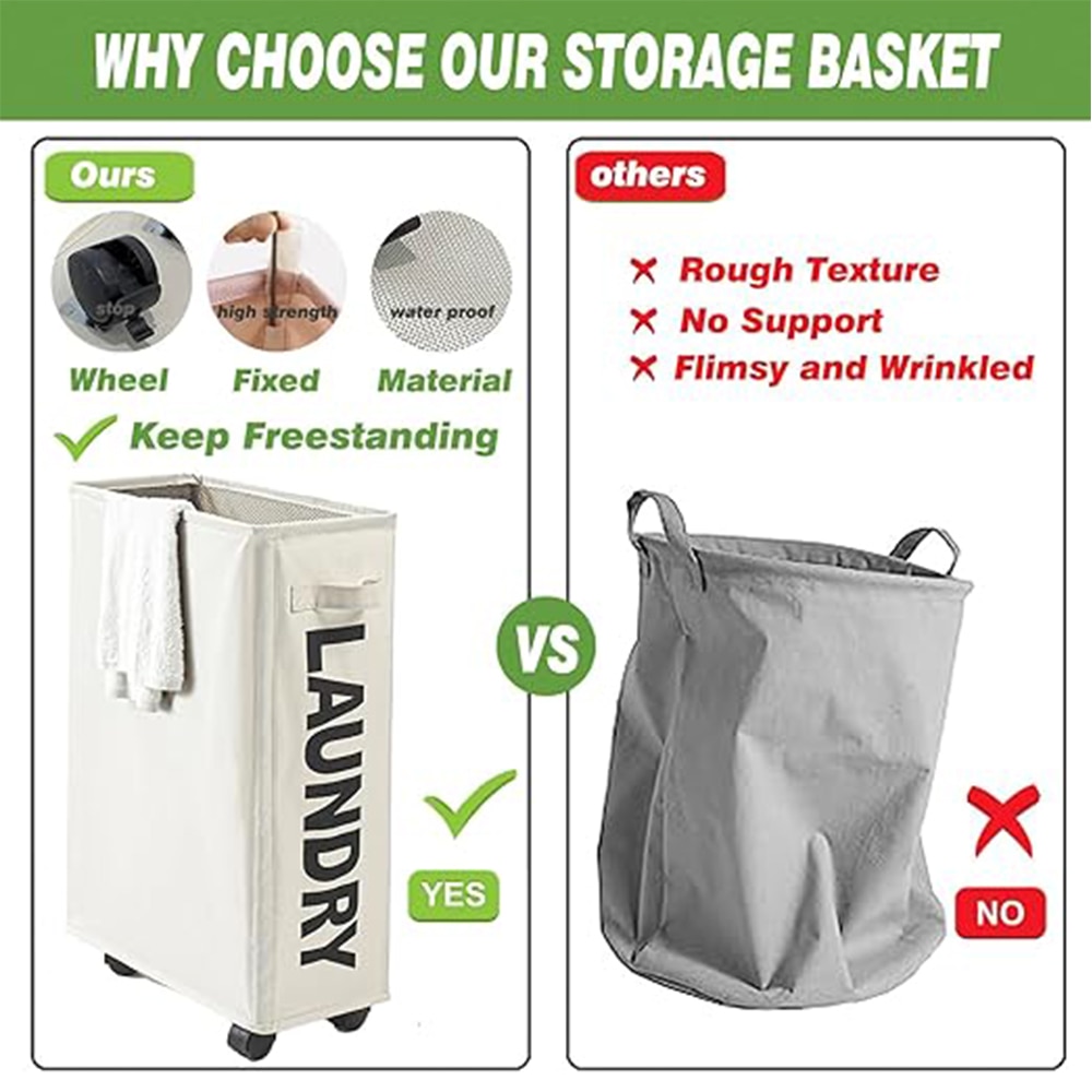 Cos pentru rufe cu roti, GOGOU®, Textil, 42l, 57x39x19 cm, Bej - eMAG.ro