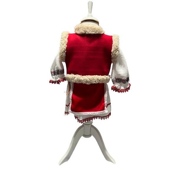 Costum popular fetite cu cojoc, broderie alb/rosu, 4 piese, 3-6 luni ...