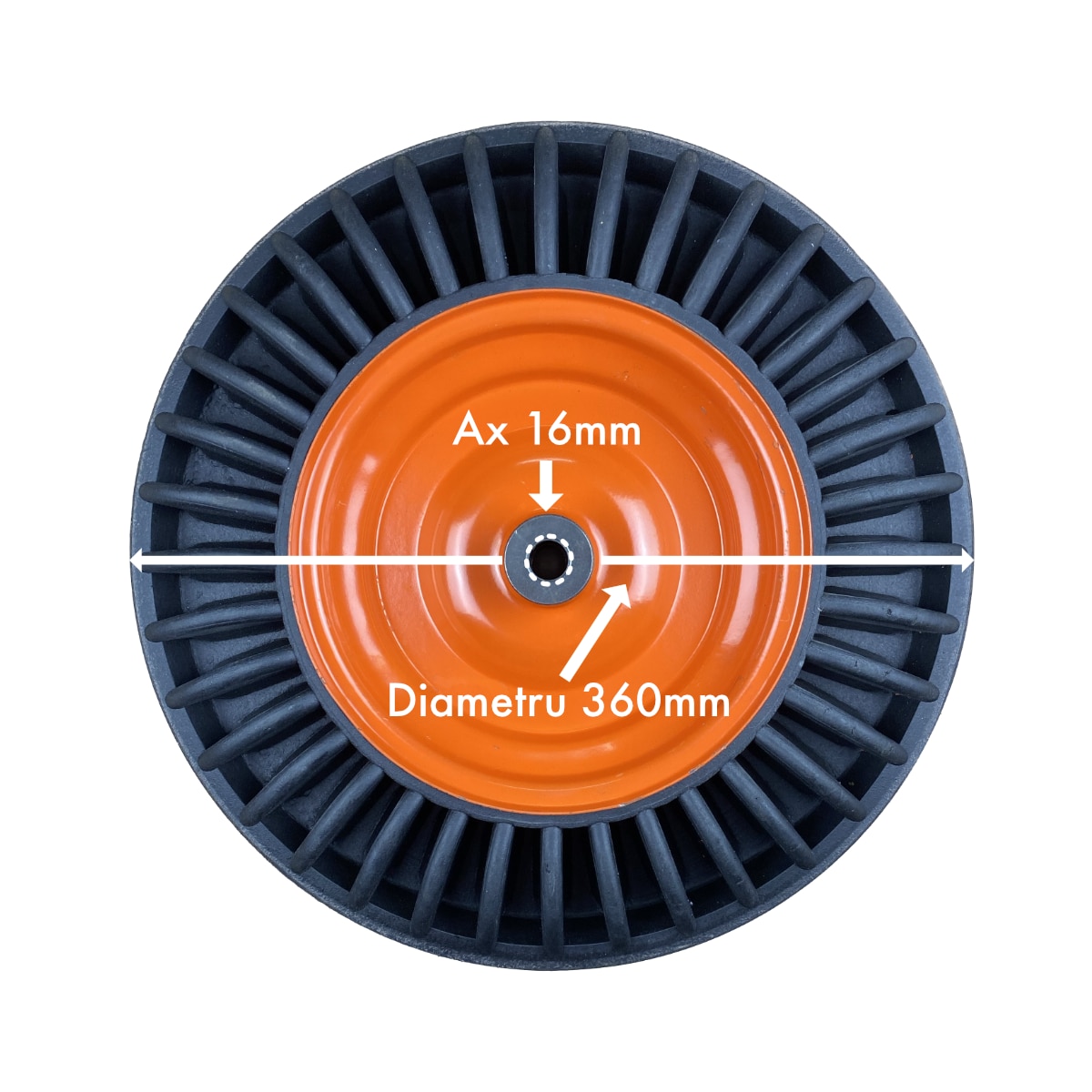 Roata roaba 400 mm x 8", fara camera, din cauciuc brut, pe bucsa din ...