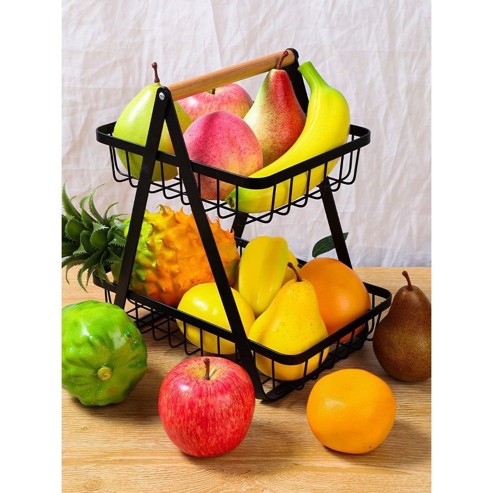 Fructiera etajata, 2 compartimente, metal si lemn, 38x30x18 cm - eMAG.ro