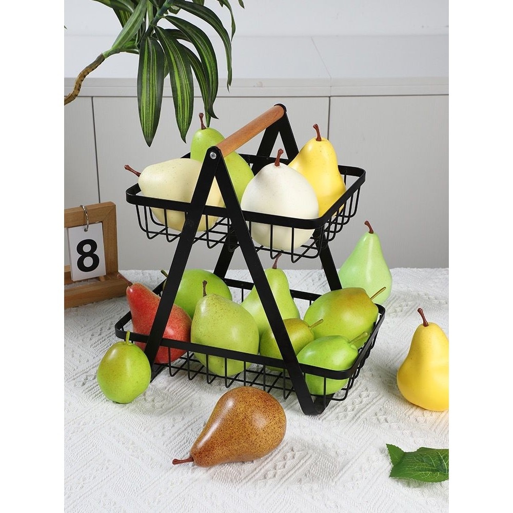 Fructiera etajata, 2 compartimente, metal si lemn, 38x30x18 cm - eMAG.ro