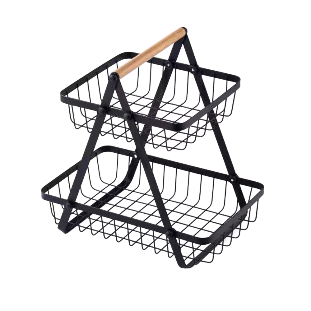 Fructiera etajata, 2 compartimente, metal si lemn, 38x30x18 cm - eMAG.ro