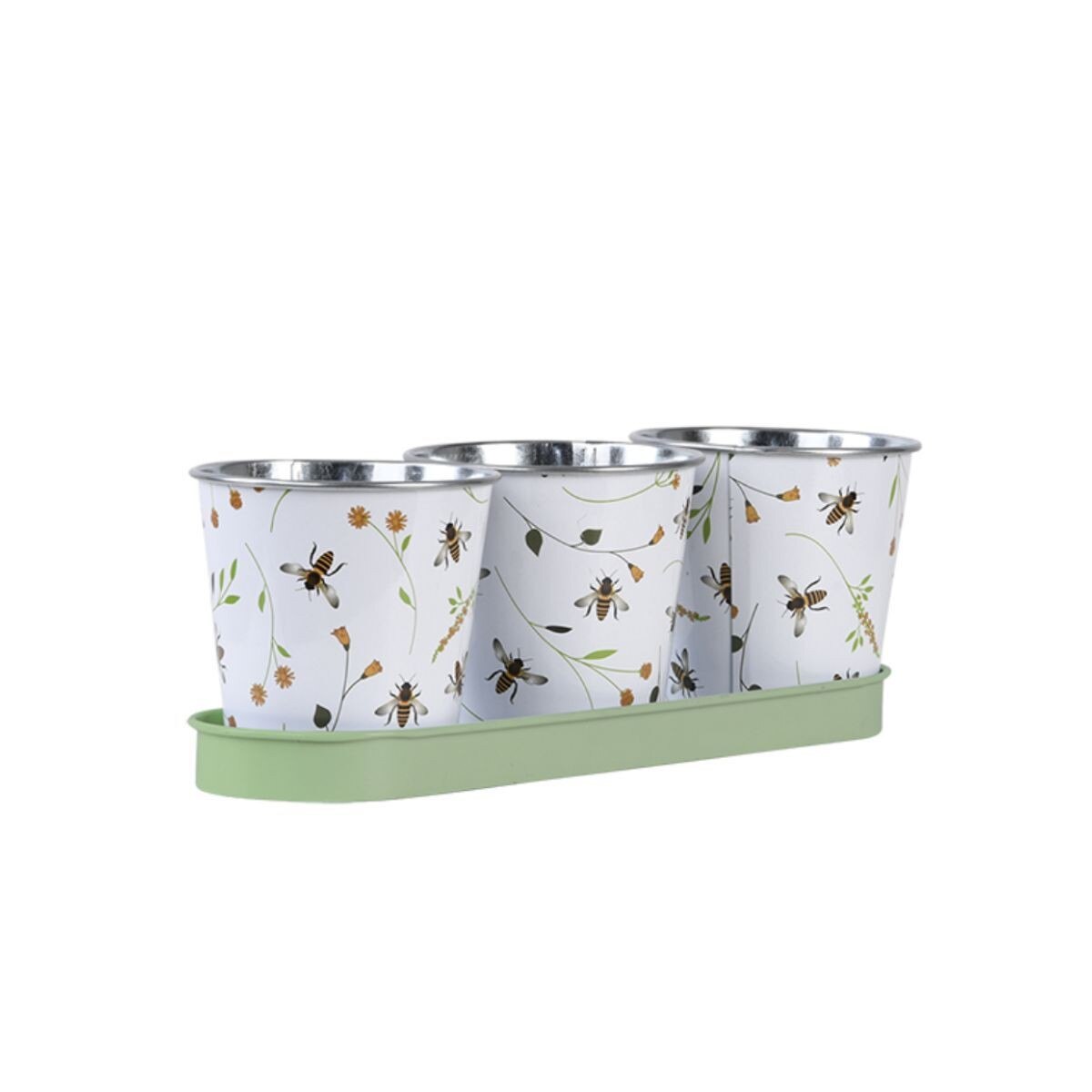 Set 3 ghivece albe din tabla galvanizata 3 x 0, 55 L design Bee ...