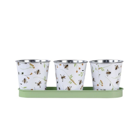 Set 3 ghivece albe din tabla galvanizata 3 x 0, 55 L design Bee ...