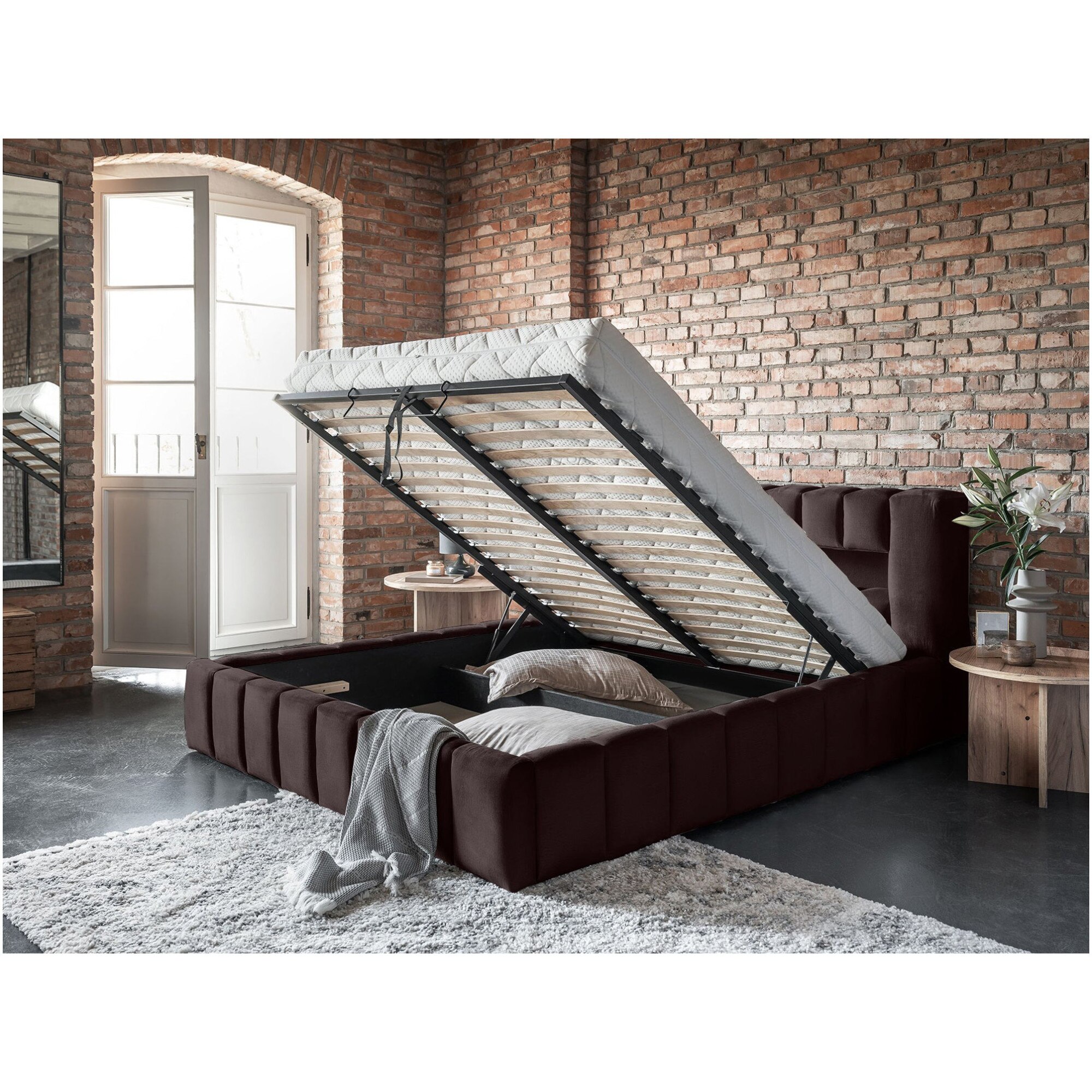 Pat ELTAP Lamica 180x200, maro inchis, cadru metalic cu ridicare pe gaz ...