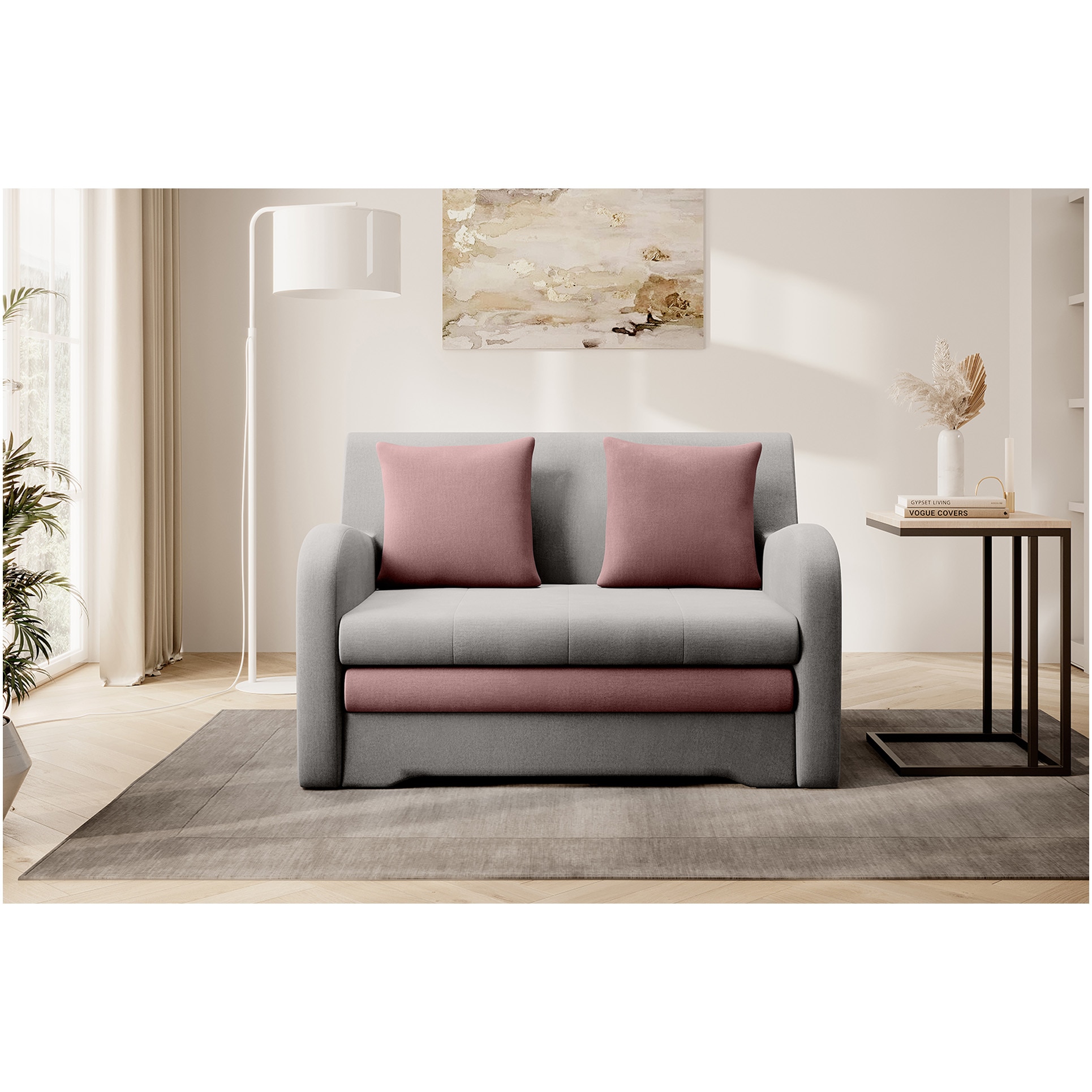 Canapea extensibila ELTAP Ario 2 locuri, gri roz, 130x103x85 cm, cu ...