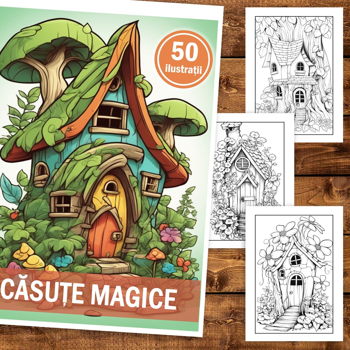 Carte de colorat, 50 de ilustratii, Casute Magice, 106 pagini - eMAG.ro