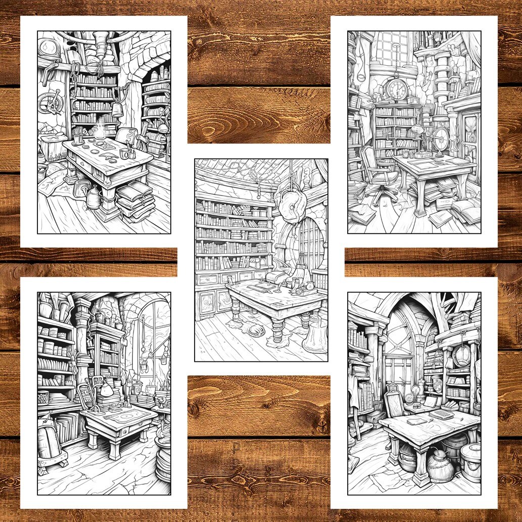 Carte de colorat, 50 de ilustratii, Camera Vrajitorului, 106 pagini ...